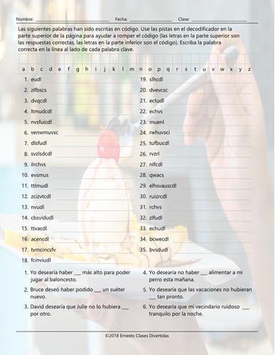 Regret Modals Decoder Box Spanish Worksheet | Teaching Resources