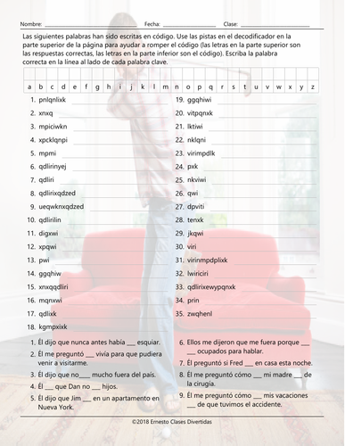 Reported Speech Decoder Box Spanish Worksheet | Teaching Resources