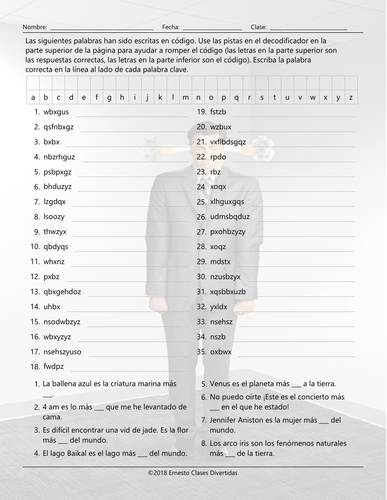 Superlative Adjectives Decoder Box Spanish Worksheet | Teaching Resources