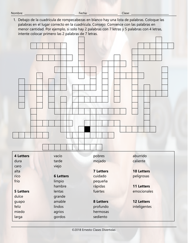 Adjectives Framework Puzzle Spanish Worksheet | Teaching Resources