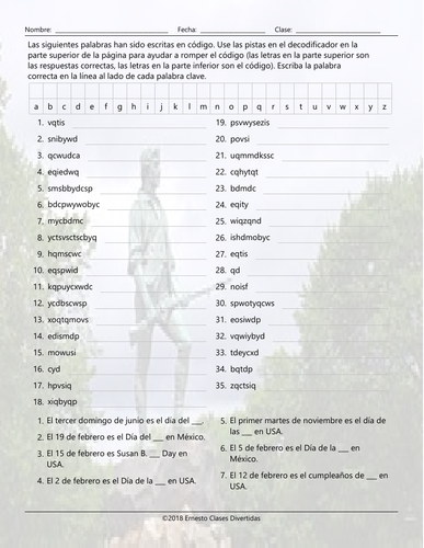 American versus Mexican Holidays Decoder Box Spanish Worksheet ...
