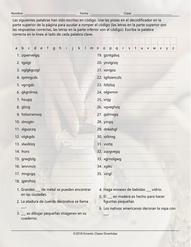 Art Forms Decoder Box Spanish Worksheet | Teaching Resources