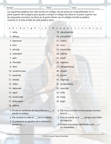 Bad Bosses are Bad Business Decoder Box Spanish Worksheet | Teaching ...