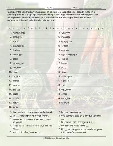 City versus Country Decoder Box Spanish Worksheet | Teaching Resources