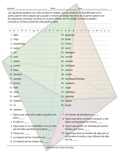 Colors and Shapes Decoder Box Spanish Worksheet | Teaching Resources