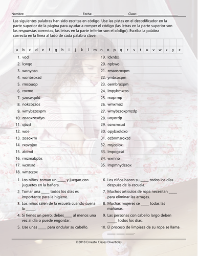 Daily Activities Decoder Box Spanish Worksheet | Teaching Resources