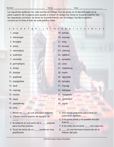 Free Time and Hobbies Decoder Box Spanish Worksheet | Teaching Resources