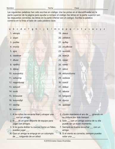 Friendship Activities Decoder Box Spanish Worksheet | Teaching Resources