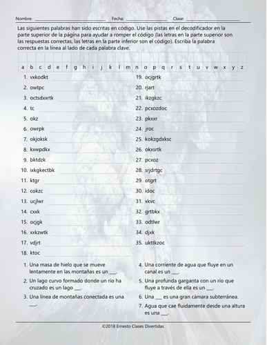 Geology and Planet Earth Decoder Box Spanish Worksheet | Teaching Resources