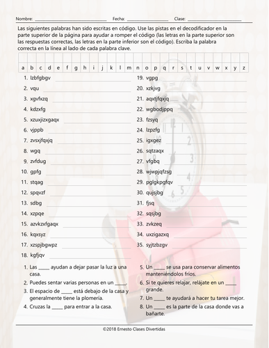 Houses, Rooms, Furniture, and Appliances Decoder Box Spanish Worksheet ...