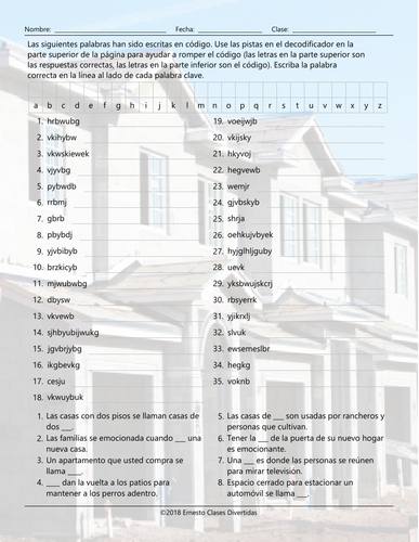 Houses-Apartments Features and Appliances Decoder Box Spanish Worksheet ...