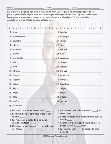 People Descriptions Decoder Box Spanish Worksheet | Teaching Resources