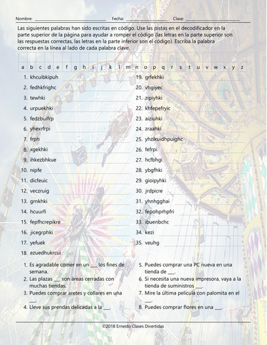 Places and Buildings Decoder Box Spanish Worksheet | Teaching Resources