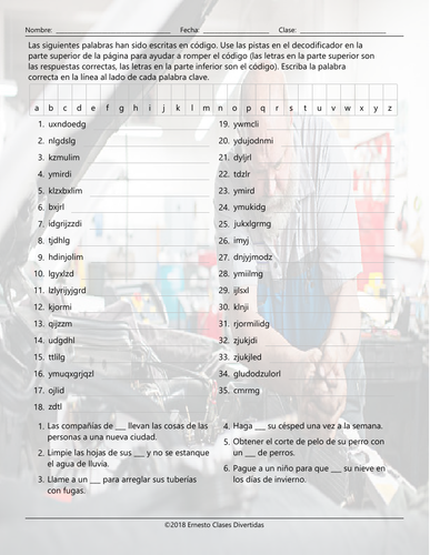 Running Errands and Having Things Done Decoder Box Spanish Worksheet ...