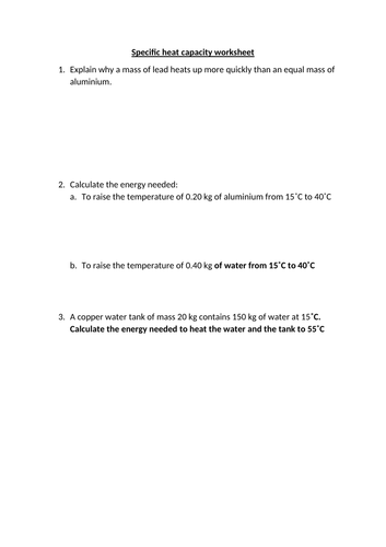 Specific Heat Capacity theory (ideal for non specialists) prior to ...