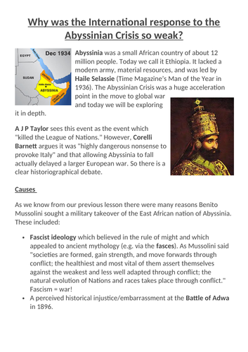 Abyssinian Crisis - 6-page full lesson (starter, notes, source analysis ... Abyssinian Crisis - 6-page full lesson (starter, notes, source analysis ...