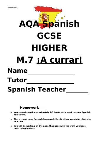 GCSE Spanish Booklet - 7 ¡A currar!(Higher) | Teaching Resources GCSE Spanish Booklet - 7 ¡A currar!(Higher) | Teaching Resources