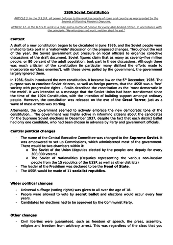 Stalin's Constitution of 1936 | Teaching Resources