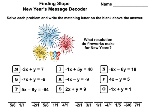 Finding Slope New Year's Math Activity: Message Decoder | Teaching ...