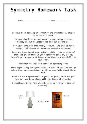 Symmetry Homework Activity | Teaching Resources