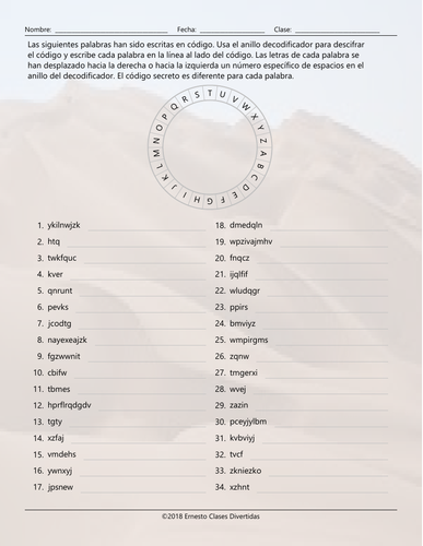 Antonyms and Opposite Actions Decoder Ring Spanish Worksheet | Teaching ...