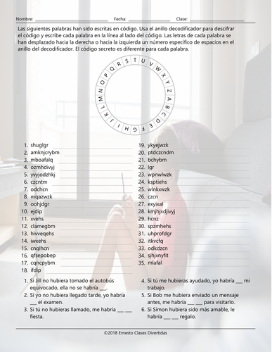 Conditional Sentences Type 3 Decoder Ring Spanish Worksheet | Teaching ...