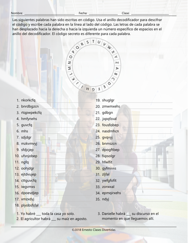 Future Perfect Tense Decoder Ring Spanish Worksheet | Teaching Resources