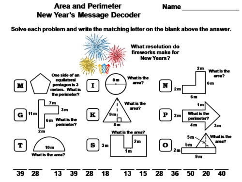 Area and Perimeter New Year's Math Activity: Message Decoder | Teaching ...