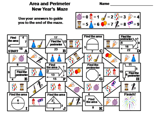Area and Perimeter Activity: New Year's Math Maze | Teaching Resources
