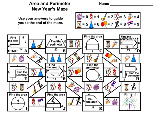 Area and Perimeter Activity: New Year's Math Maze | Teaching Resources