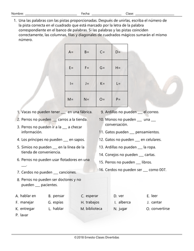 Ability Modals Magic Square Spanish Worksheet | Teaching Resources