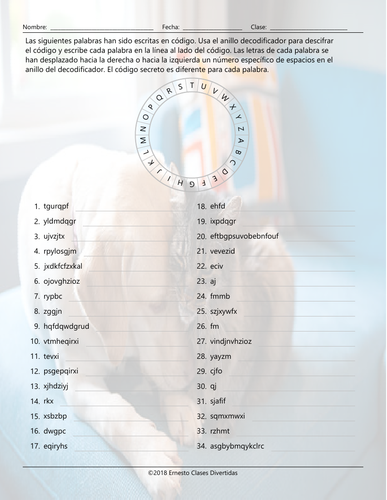 Parts of Speech Decoder Ring Spanish Worksheet | Teaching Resources