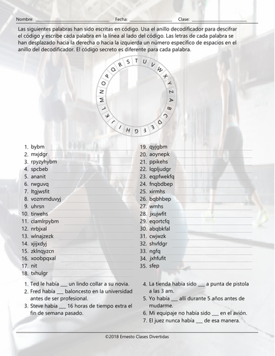 Past Perfect Tense Decoder Ring Spanish Worksheet | Teaching Resources