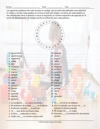 Past Simple Tense with Irregular Verbs Decoder Ring Spanish Worksheet ...