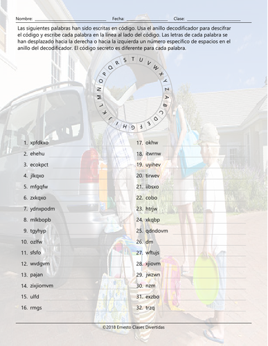 Past Simple with Used To Decoder Ring Spanish Worksheet | Teaching ...