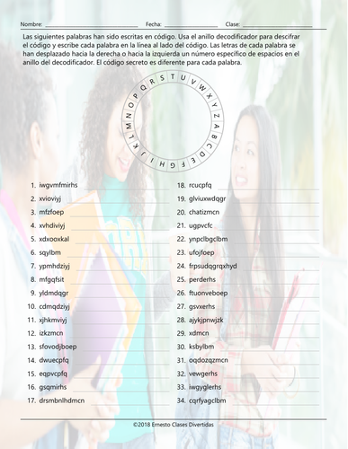 Present Continuous Tense Decoder Ring Spanish Worksheet | Teaching ...