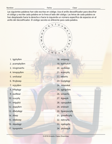 Present Perfect Continuous Tense Decoder Ring Spanish Worksheet | Teaching Resources