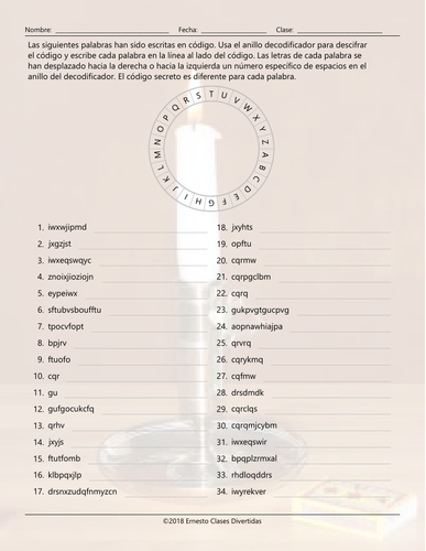 Present Simple with Verbs Ser and Estar Decoder Ring Spanish Worksheet ...
