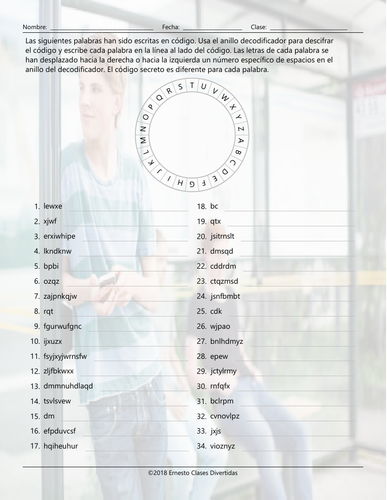 Time Prepositions Decoder Ring Spanish Worksheet | Teaching Resources