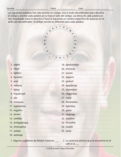 Bad Habits and Addictions Decoder Ring Spanish Worksheet | Teaching ...