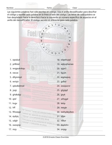 Camping Things and Activities Decoder Ring Spanish Worksheet | Teaching ...