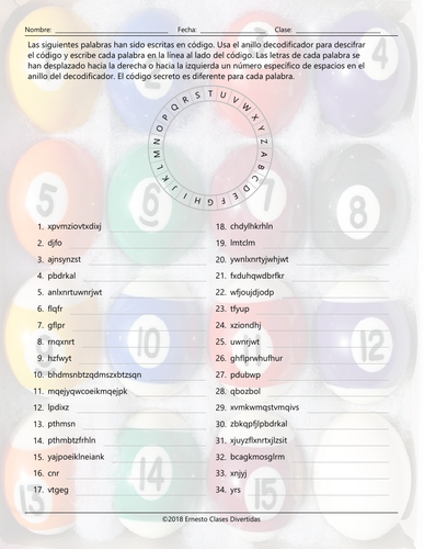 Cardinal and Ordinal Numbers Decoder Ring Spanish Worksheet | Teaching ...
