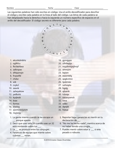 Cheaters and Dishonesty Decoder Ring Spanish Worksheet | Teaching Resources