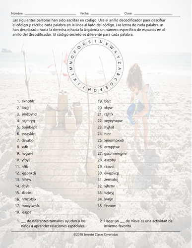 Childhood Activities Decoder Ring Spanish Worksheet | Teaching Resources