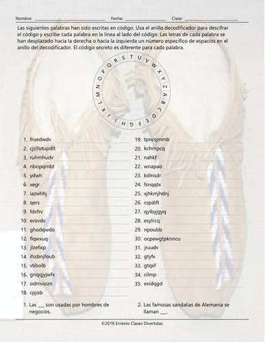 Clothing Accessories, Footwear, and Jewelry Decoder Ring Spanish ...