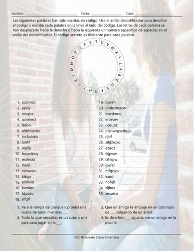 Friendship Activities Decoder Ring Spanish Worksheet | Teaching Resources