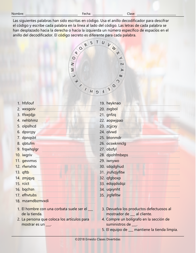 Grocery Shopping Decoder Ring Spanish Worksheet | Teaching Resources