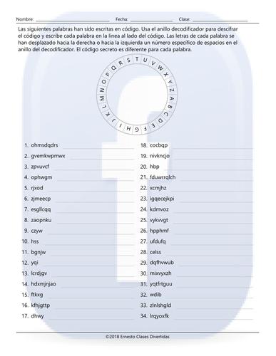 Internet Sites Decoder Ring Spanish Worksheet | Teaching Resources