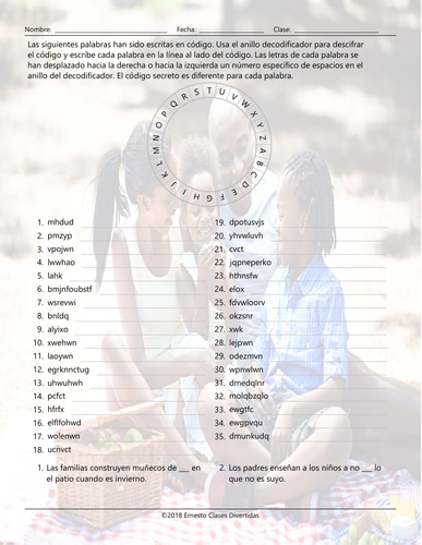 Parenting Activities Decoder Ring Spanish Worksheet | Teaching Resources