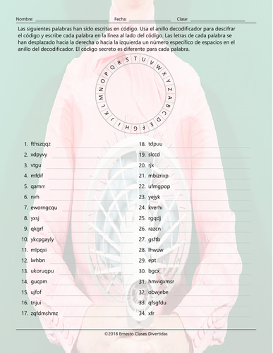 Personal Information Decoder Ring Spanish Worksheet | Teaching Resources